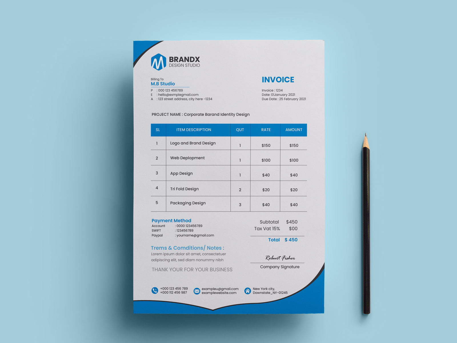 Corporate Invoice Design by Anowar Hossain on Dribbble