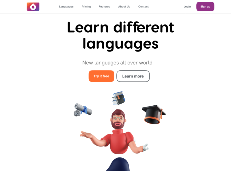 Learning languages Landing page by Daniel on Dribbble