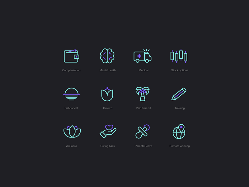 ️ Company Benefits Icons by Alex Shepherd for Mixpanel on Dribbble