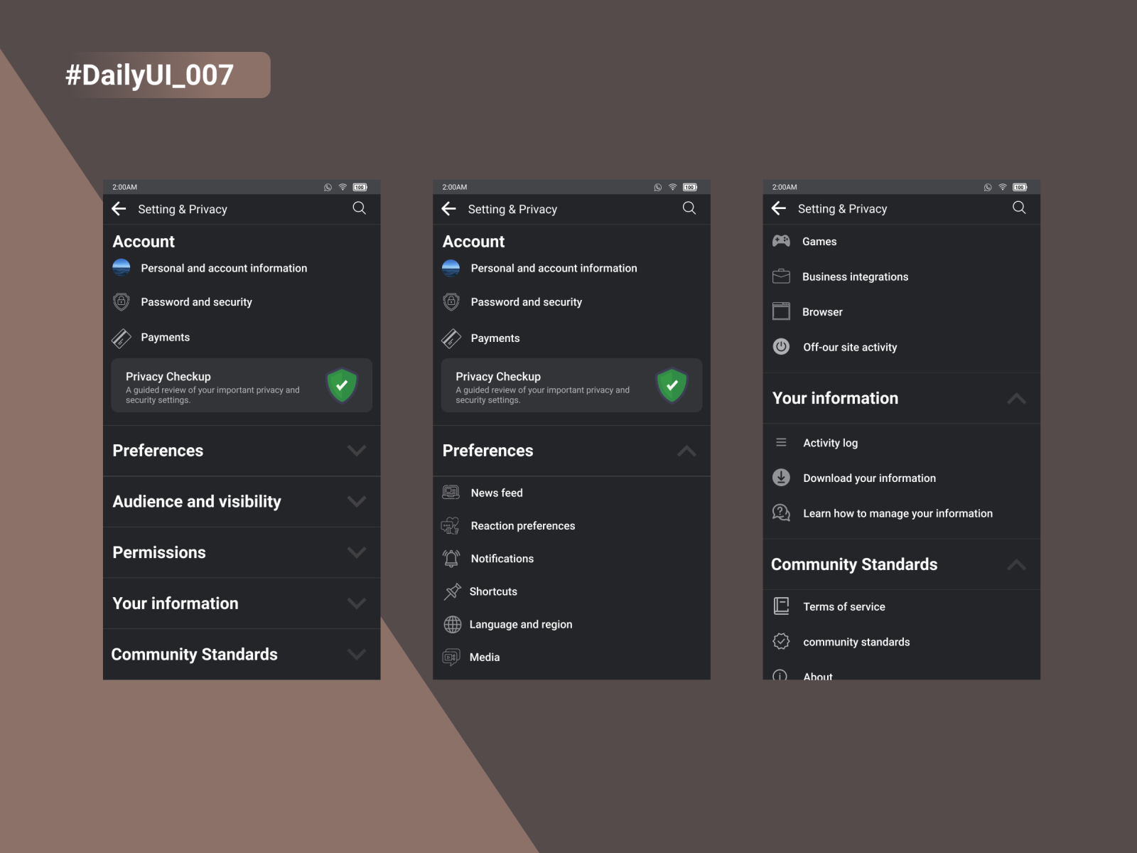Setting Ui Design Page by Maryam Abdelrahman on Dribbble