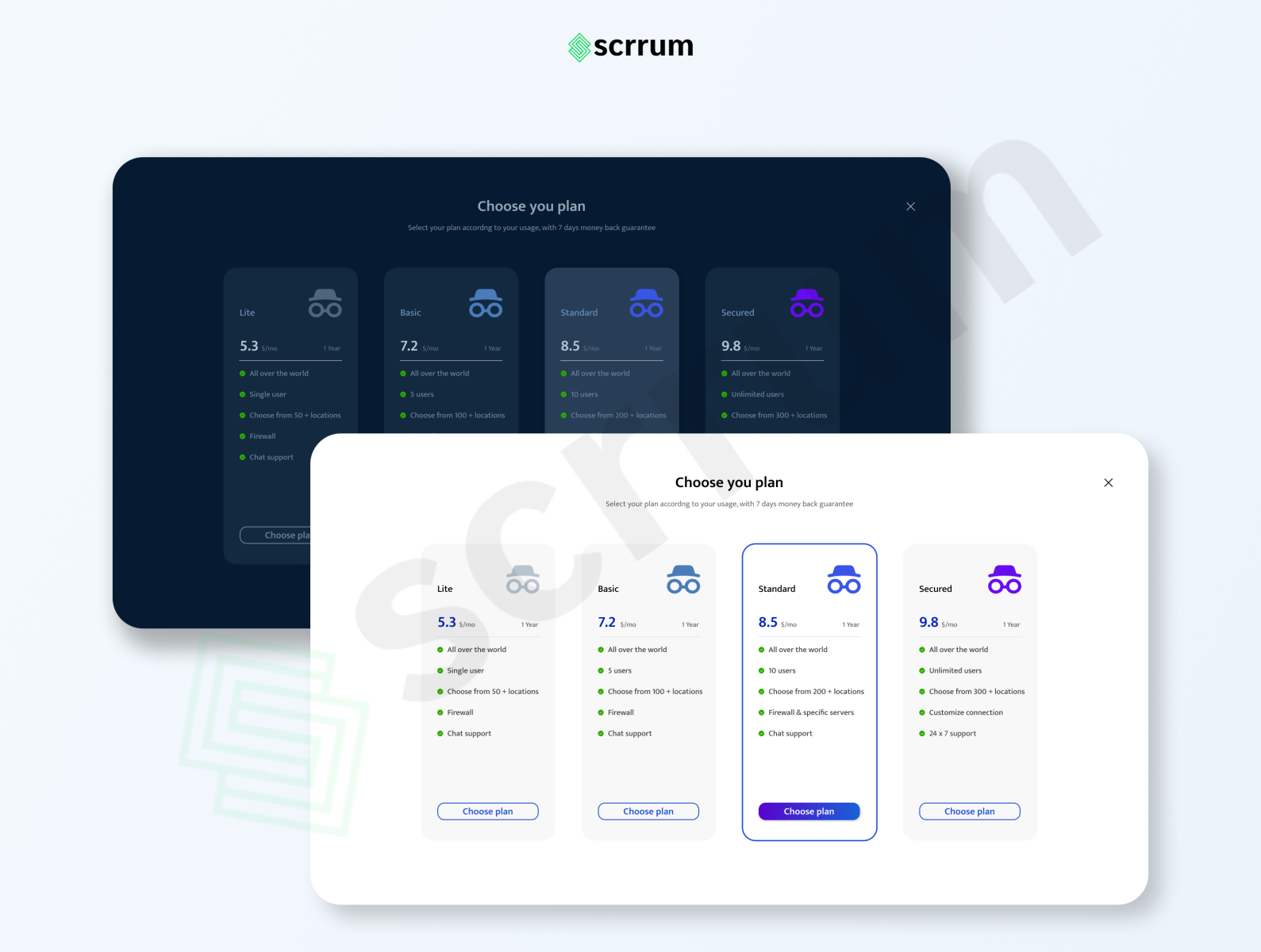 Pricing plans for Rapidvpn app by Scrrum Labs on Dribbble