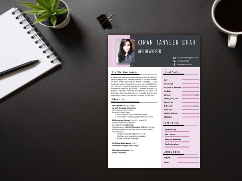 Resume of a newbie web developer by Syeda Talea Imam on Dribbble