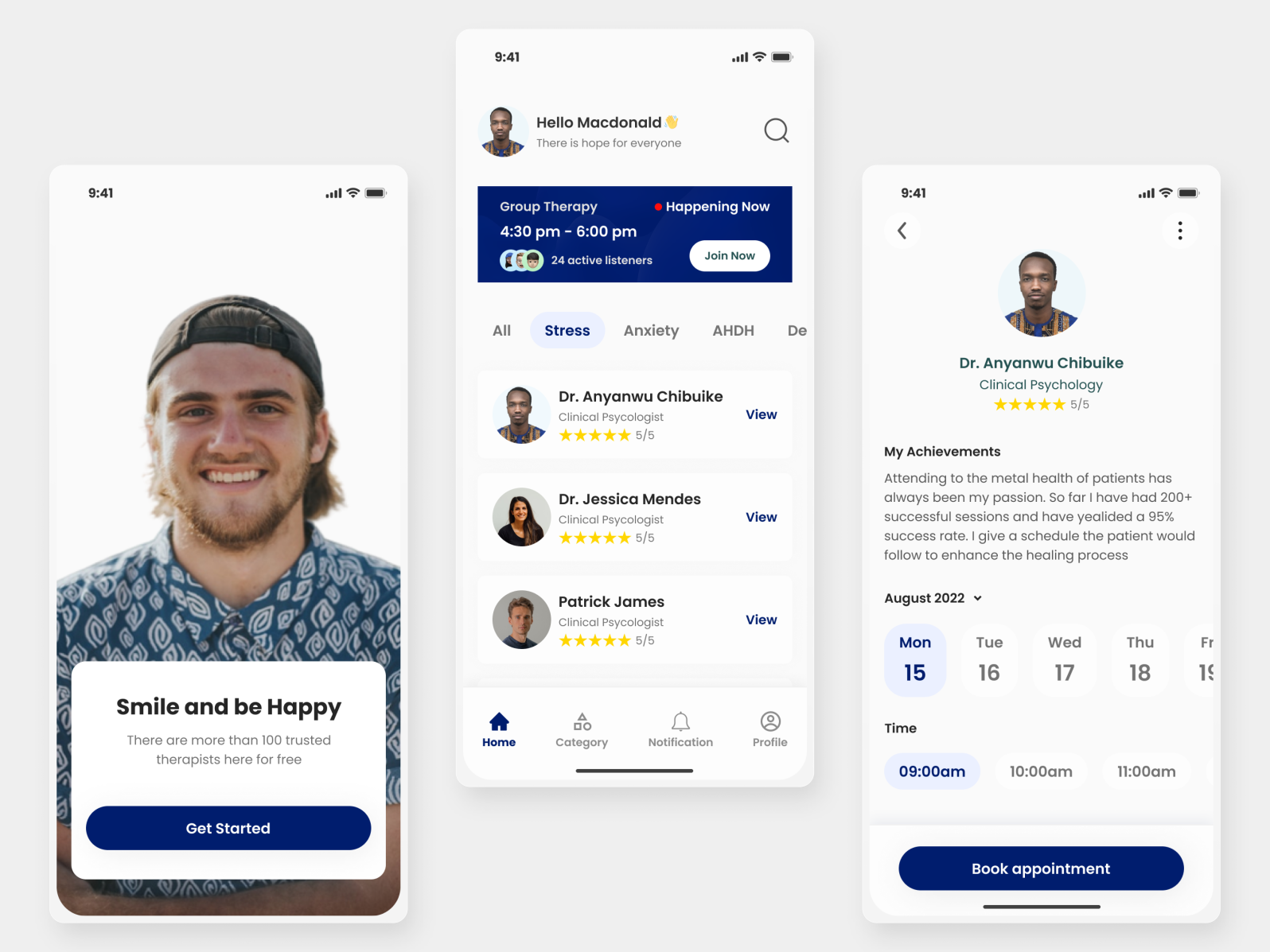 Mental health therapy app by Anyanwu MacDonald Chibuike on Dribbble