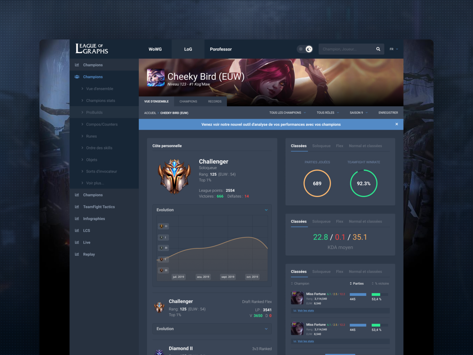 LeagueOfGraph Profile page by Matthieu Leung for Pelostudio on Dribbble
