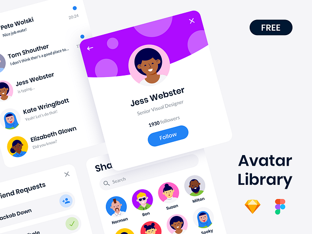 Free Avatar Library by Filip Greš for Drawer on Dribbble