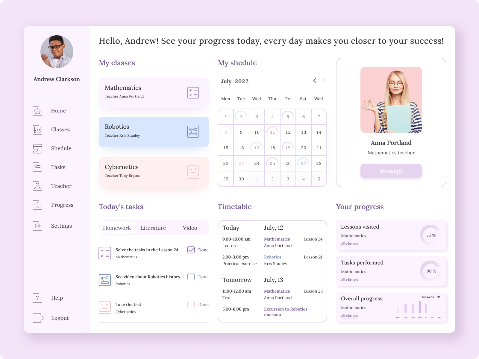 Online learning school dashboard by Anna on Dribbble