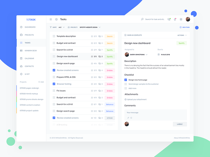 IOTask - Project tasks management page by WhiteUI.Store on Dribbble