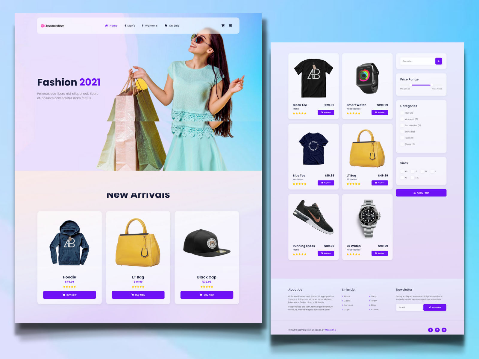 Glassmorphism E-commerce Single Page UI Design by Masuk Mia on Dribbble