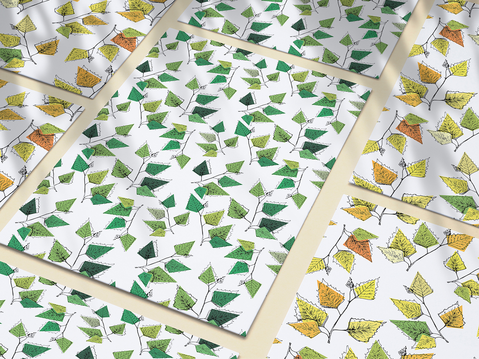 Plant patterns with birch leaves by Tatyana Petrova on Dribbble