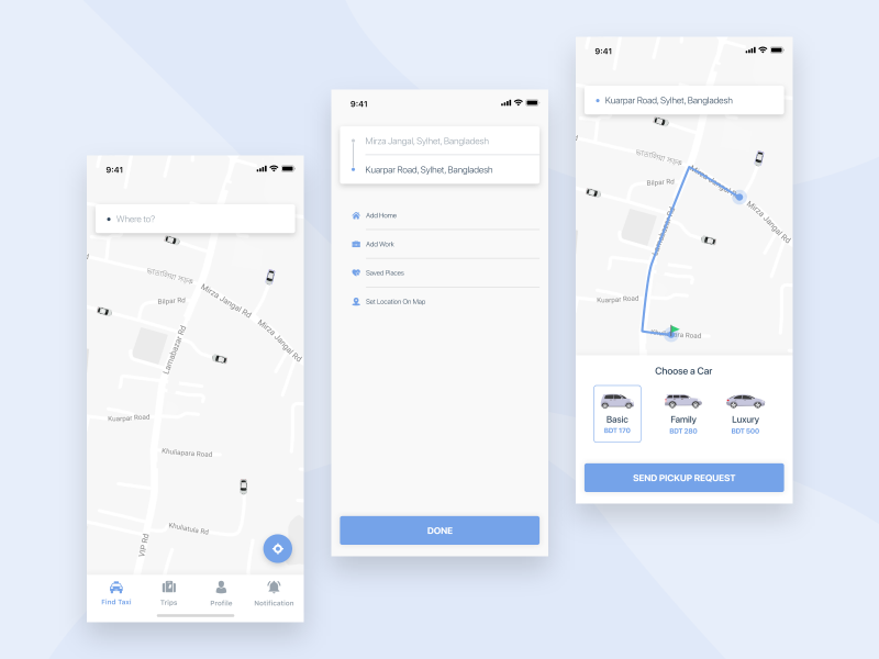 Taxi App UI Concept by Tufayel Ahmed Nayef on Dribbble