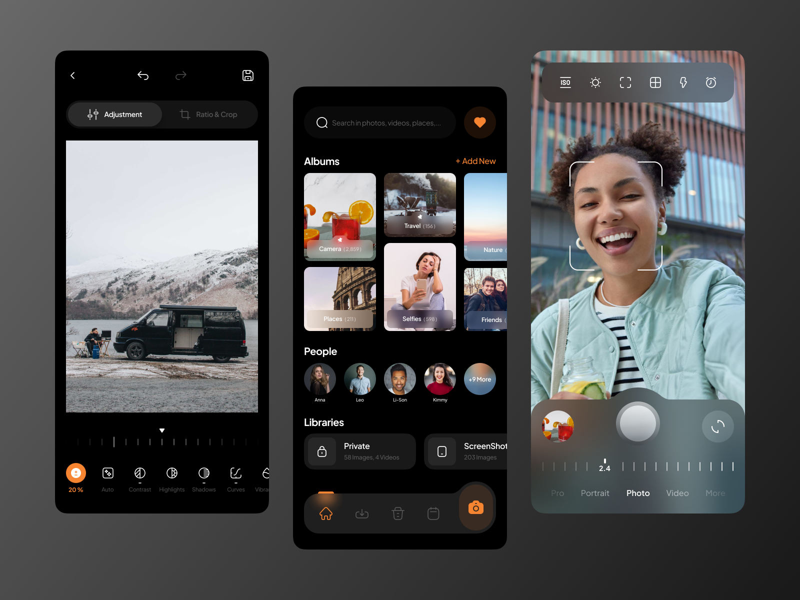 Photo Gallery App - Dark Mode🌛 by Hossein Khaleghi for Pela Design on ...