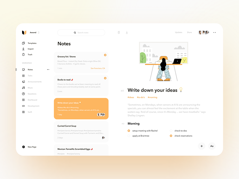 Notes App concept by Anton Mikhaltsov 👨🏻‍🎨 for Awsmd on Dribbble