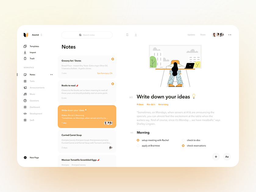 Notes App concept by Anton Mihalcov for Awsmd on Dribbble