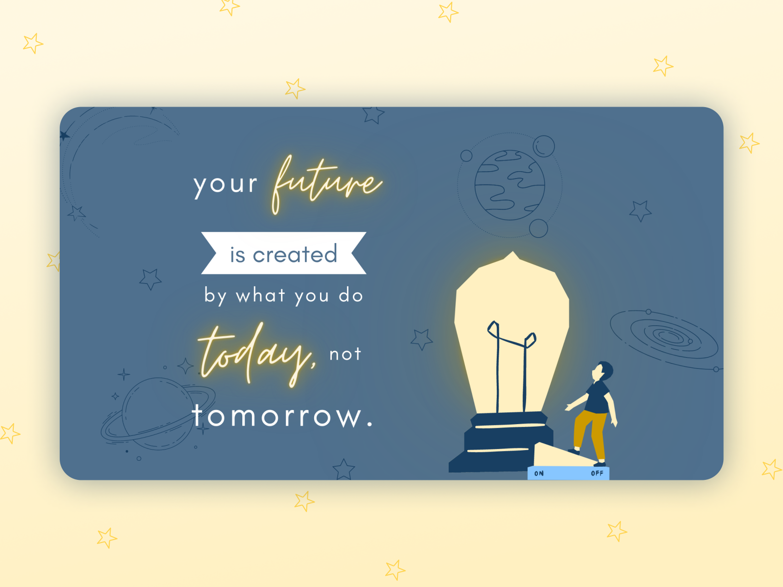 Lightbulb Glowing Quote Wallpaper Design (Navy and Yellow) by Emily ...
