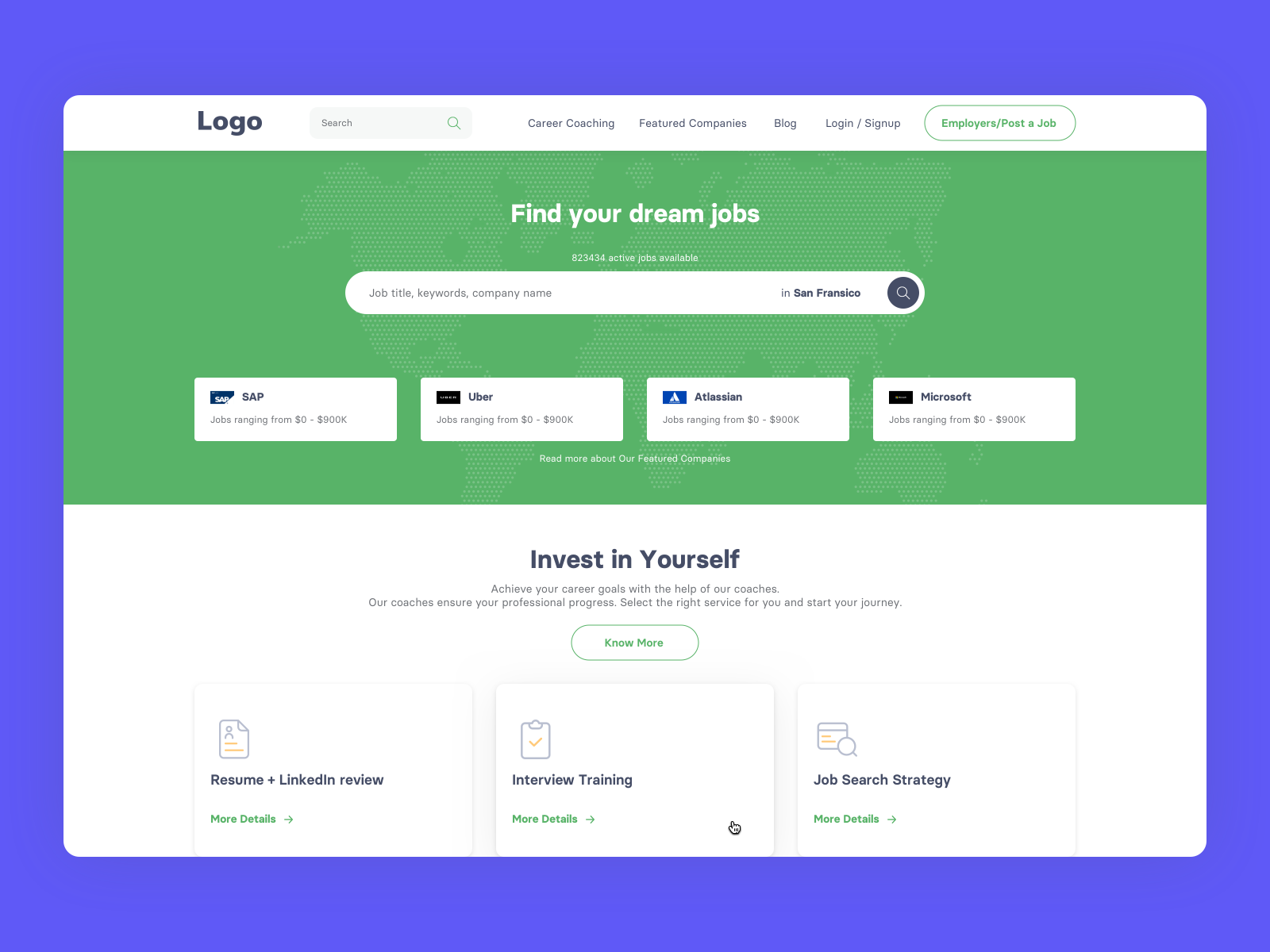 Job Search Platform - Homepage by Shreyash Barot on Dribbble