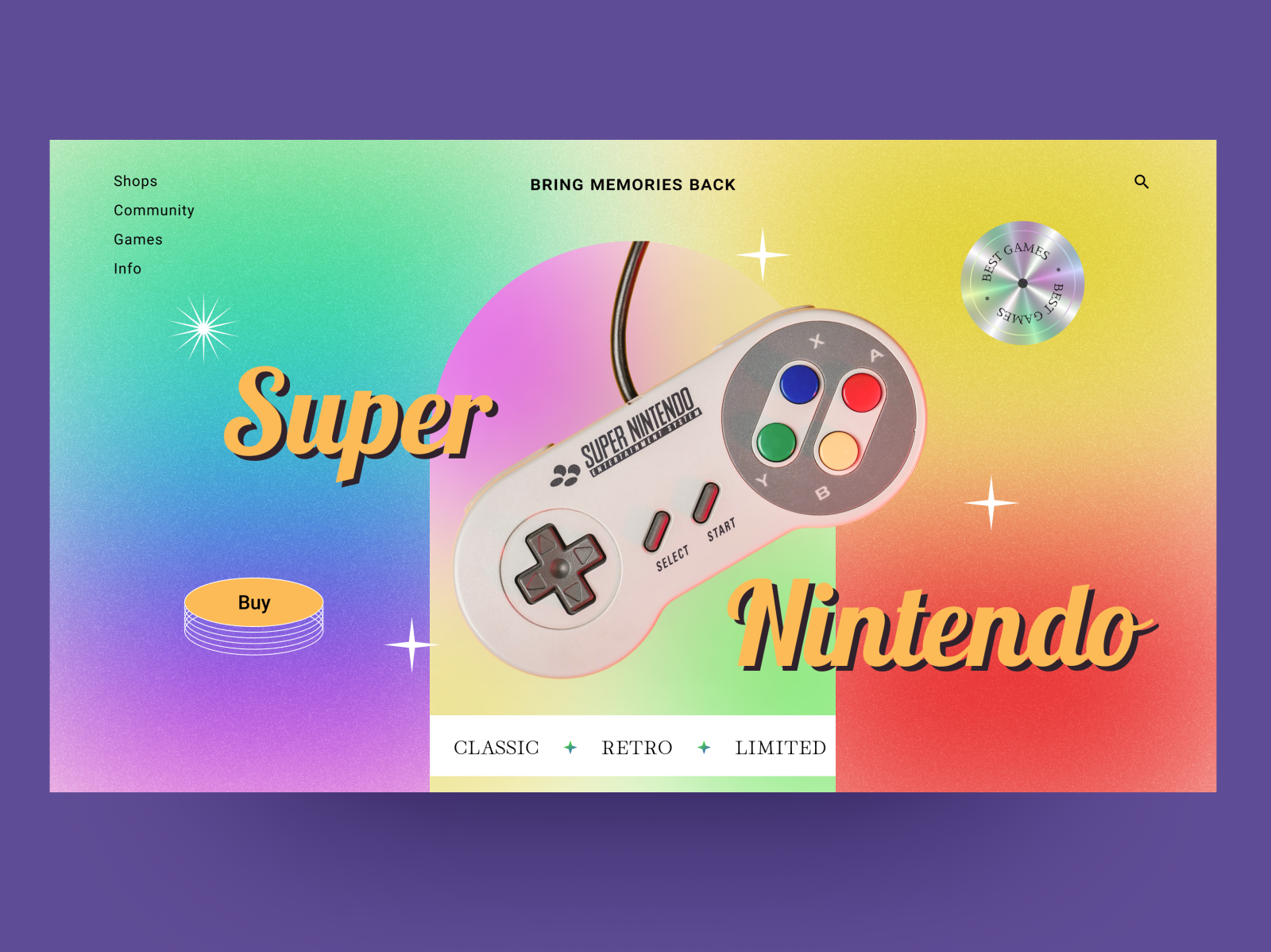 Super Nintendo retro landing design by Anastasiya Dvindenko on Dribbble