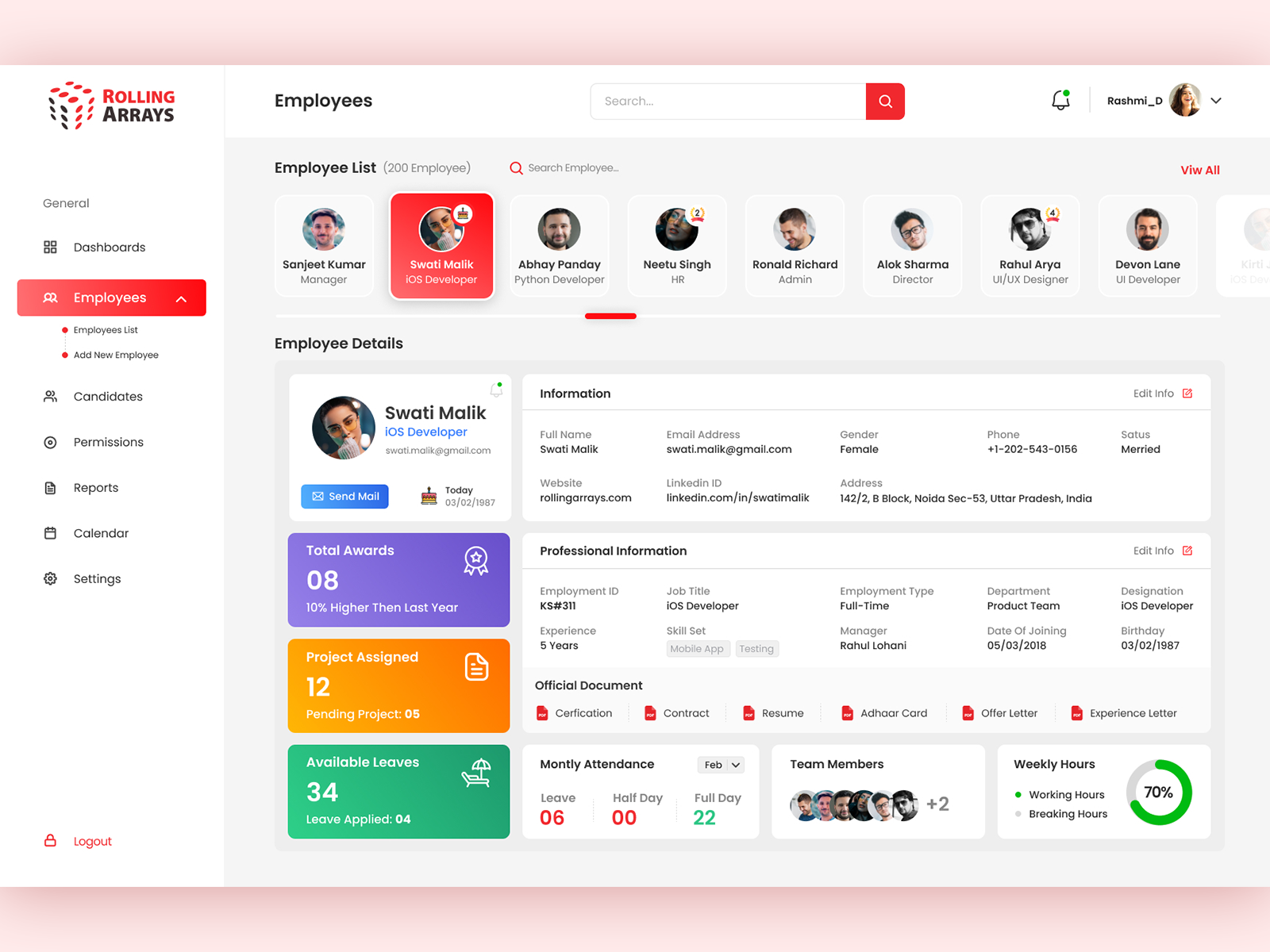 HR Management - Employee Details by Rahul Lohani on Dribbble