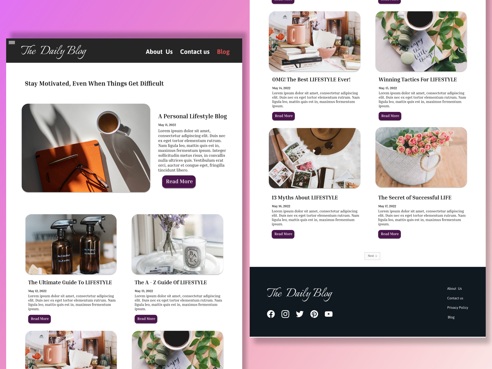 A Daily Lifestyle Blog Website Design by Ghazala Mumtaz on Dribbble