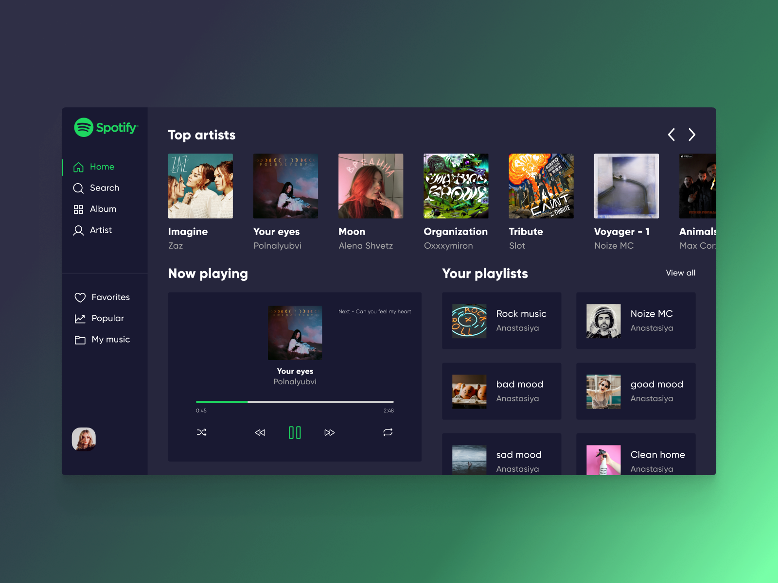 Spotify redesign concept by Anastasia Murygina on Dribbble