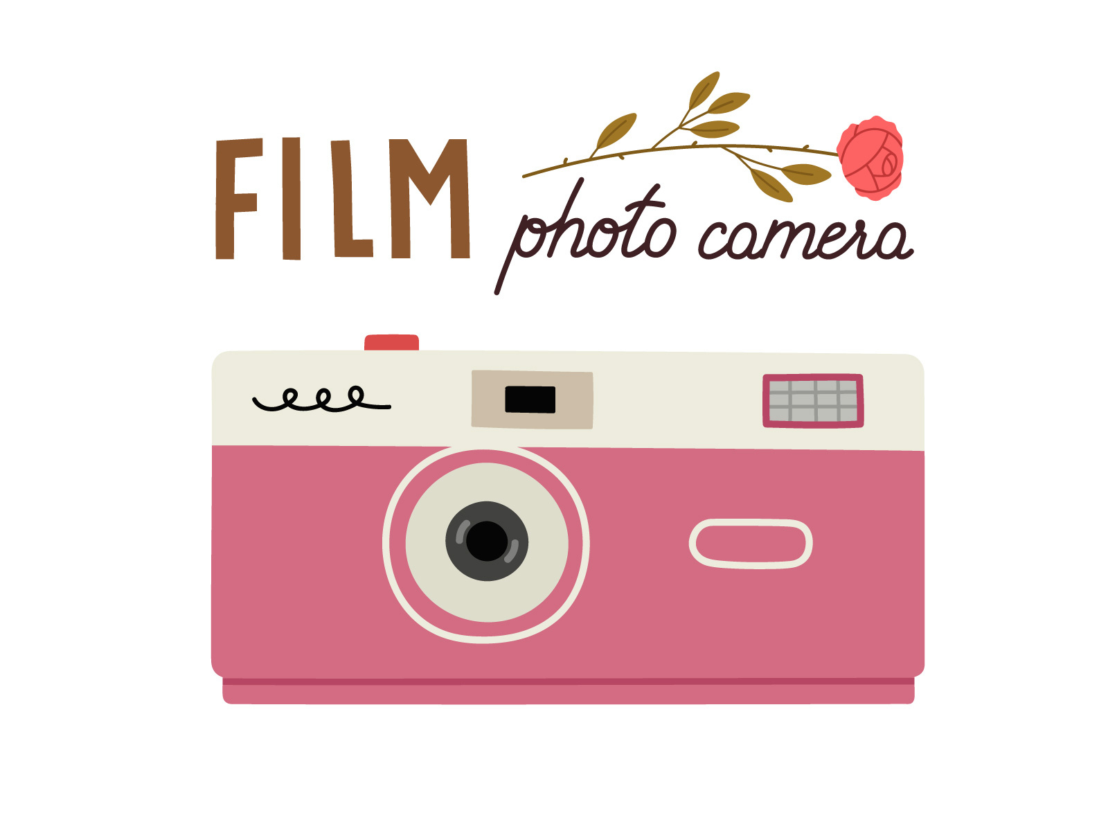 Card of film photo camera, rose, and hand lettering. by Yelyzaveta on ...