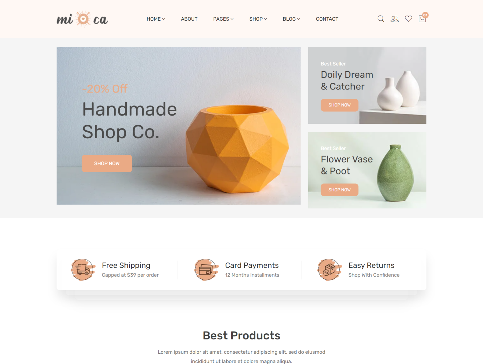 Mioca - Handmade Goods eCommerce HTML Template by DevItems on Dribbble