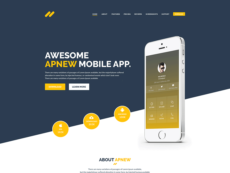 Apnew – Multipurpose Landing Page Template by DevItems on Dribbble