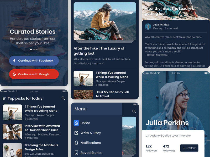 Blogging App UI by Sonal Borana on Dribbble