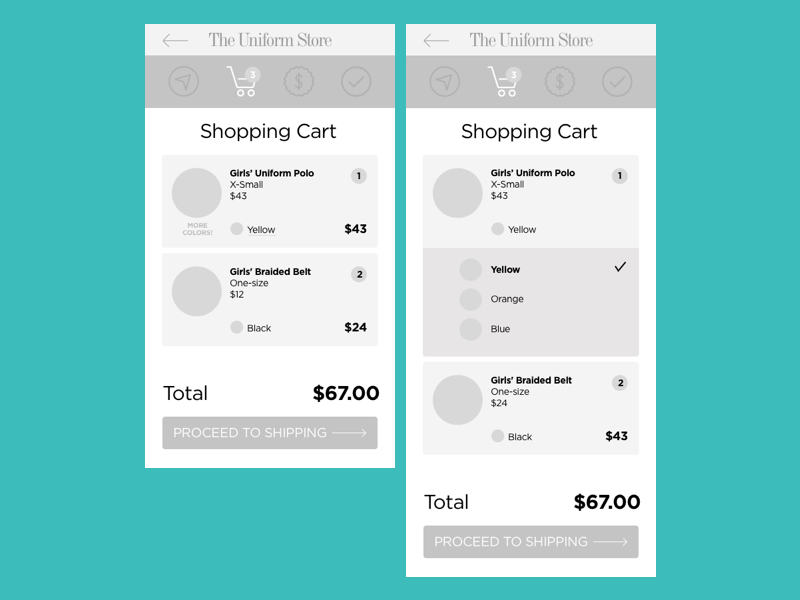 Shopping cart wireframes by Amanda Brinkman on Dribbble