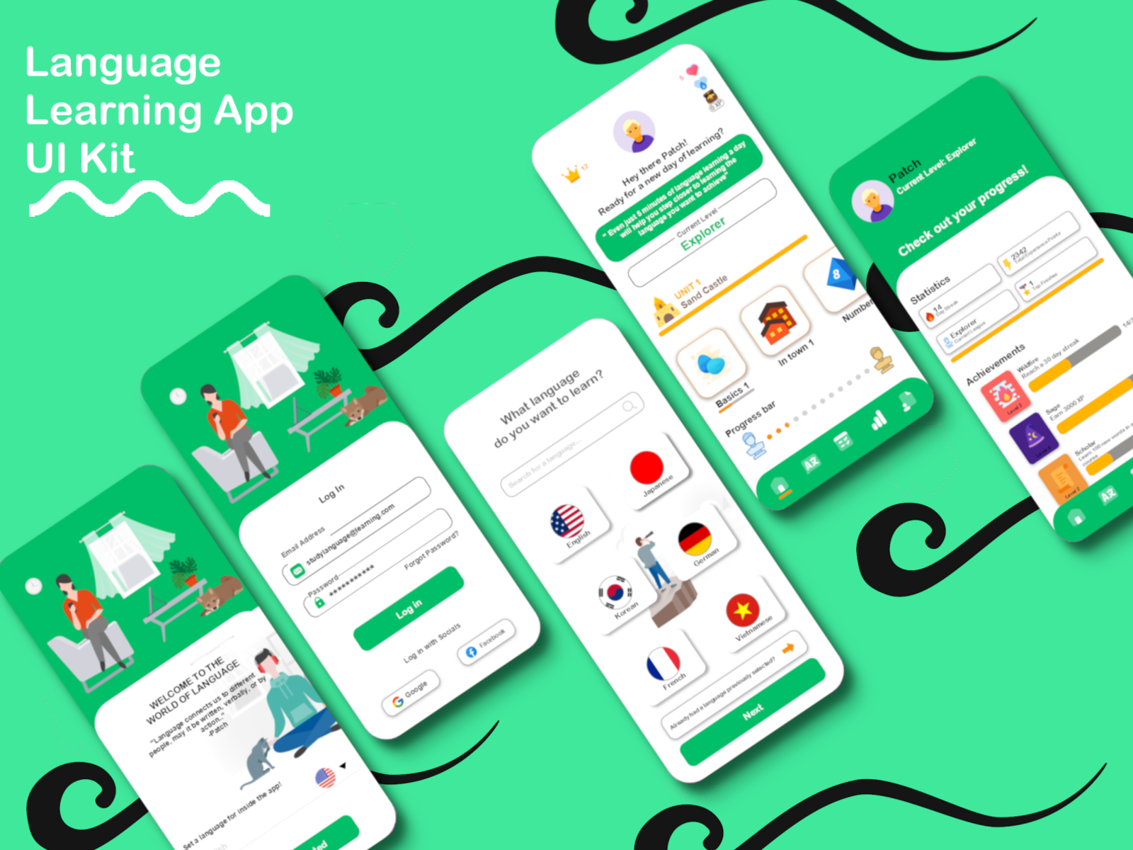Language Learning Application UI Kit by John Patrick Gabriel on Dribbble