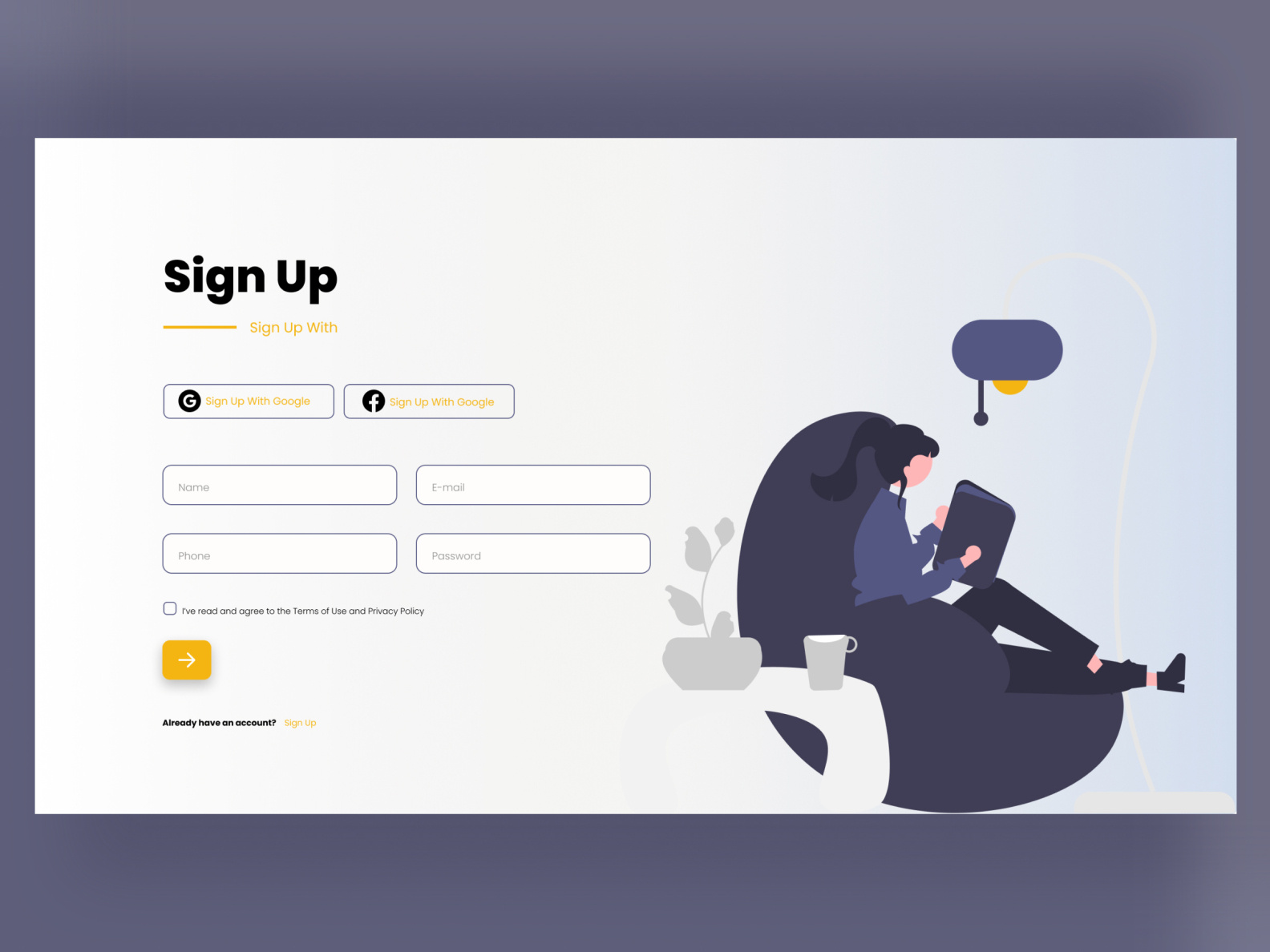 Registration design by Jane Smolskaya on Dribbble