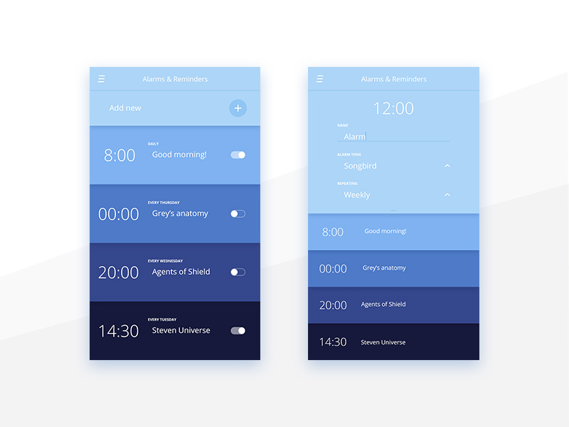 Alarm & Reminder App UI by Roxana Carabas on Dribbble