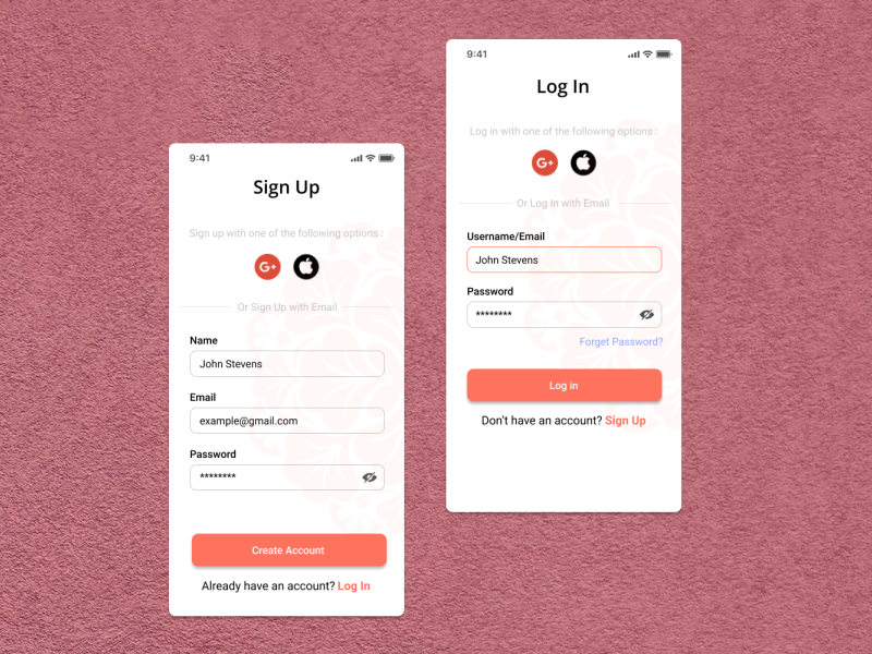 Signup / Login app design by Keya Bhanvadia on Dribbble