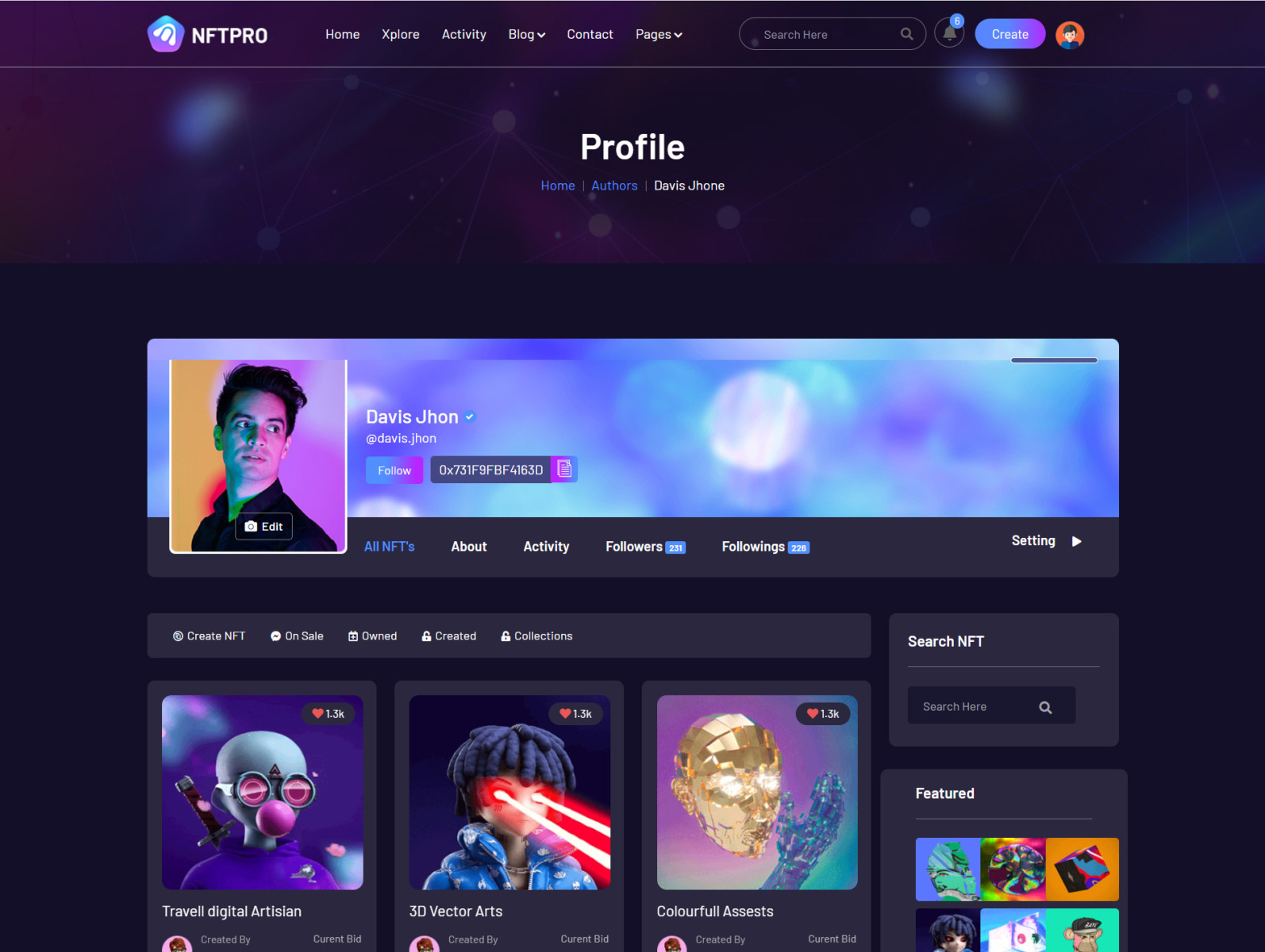 NFT Profile Page HTML5 Template by Hossen Babu Orfe Hira on Dribbble
