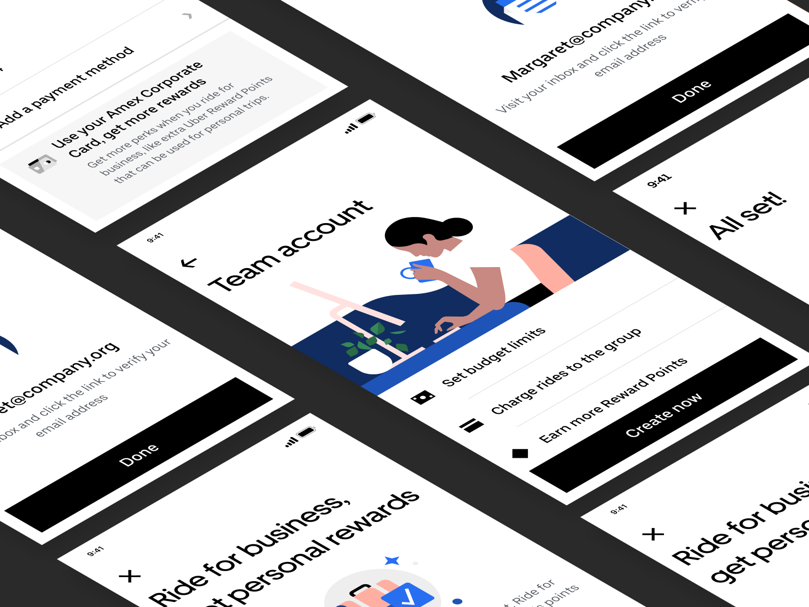 Uber for business in app onboarding flow by Margaret Liu on Dribbble