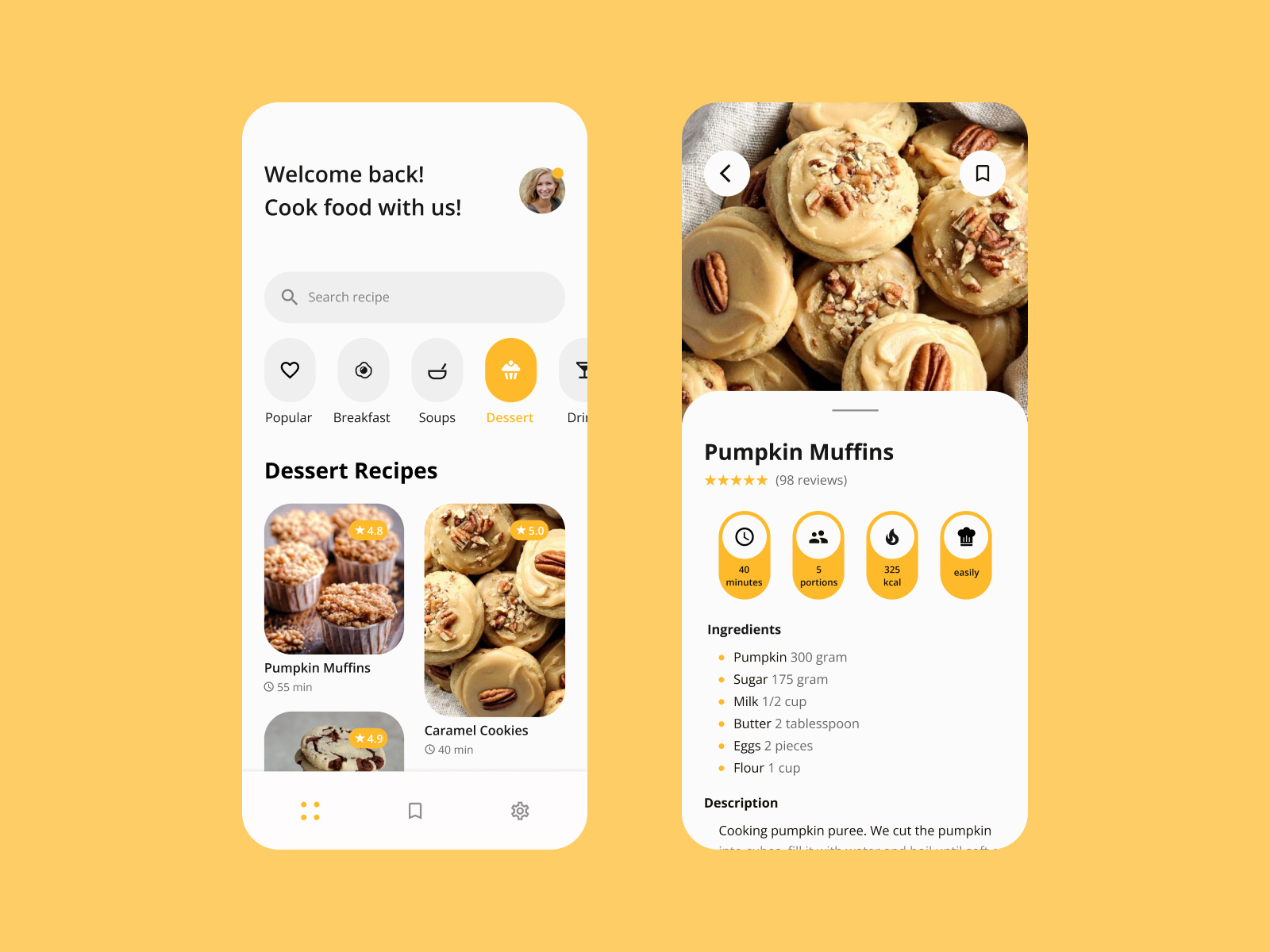 Cooking recipe mobile app by Yuliya Siameiko on Dribbble