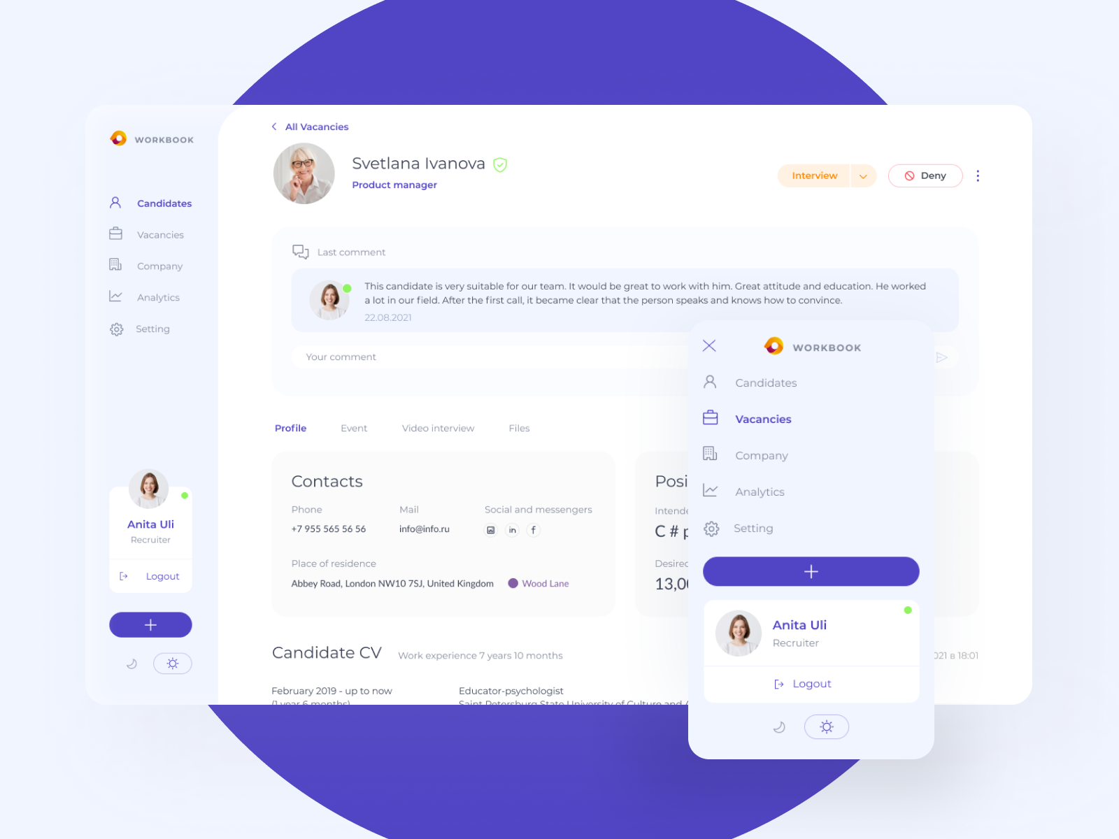ATS. Candidate management system by Melnica.website on Dribbble