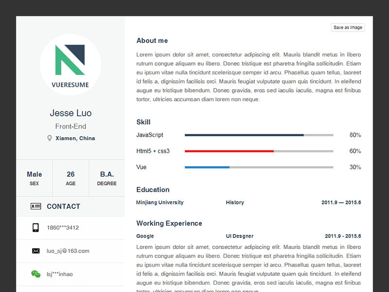 Vue Resume by Jesse Luo on Dribbble