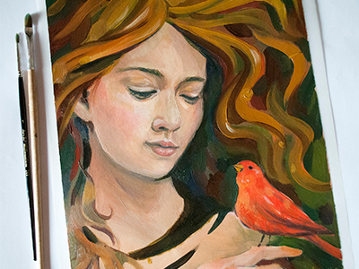 She and the bird by Ana Nikolova on Dribbble