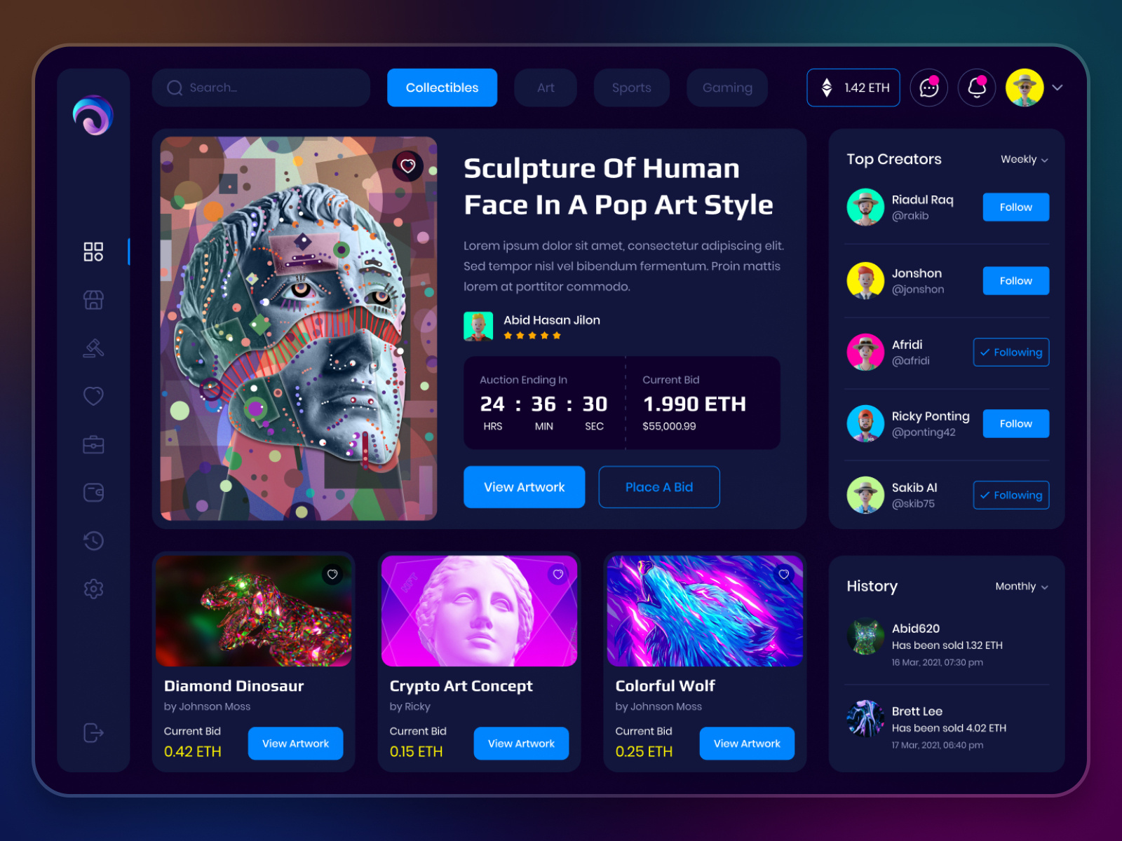 NFT Art Collection Dashboard by Oyolloo on Dribbble