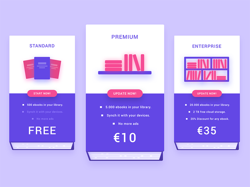 Ebook App Pricing. by Riccardo Cavallo on Dribbble