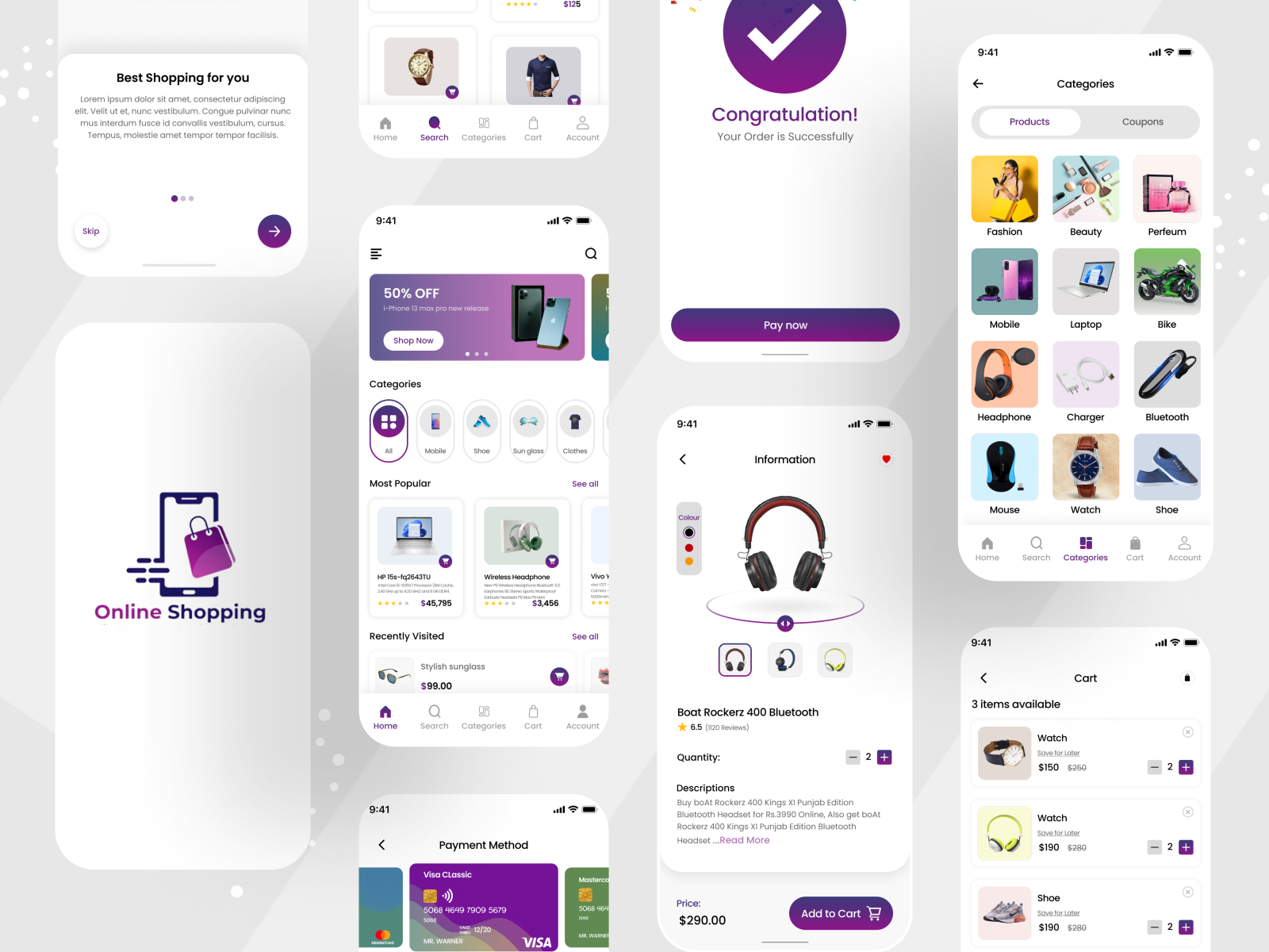 Online shopping mobile ui design by Mamun Ahmed on Dribbble