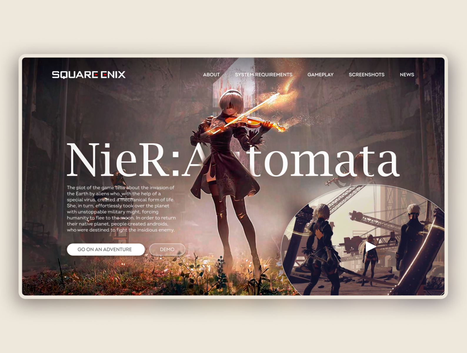 NieR:Automata hero block redesign concept by Tatyana Vorobeva on Dribbble