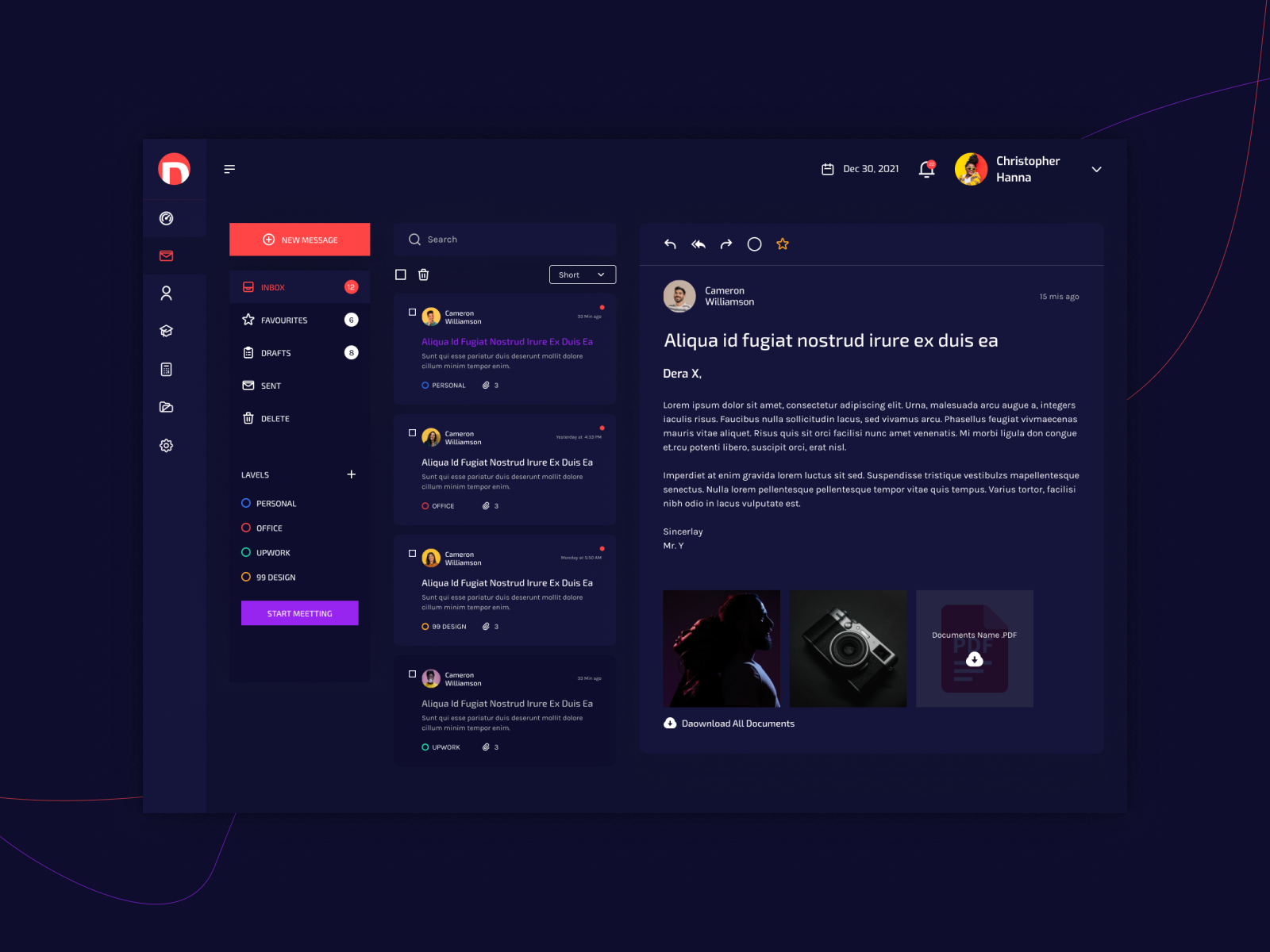 Darkee Inbox Design by Muhammad Shamim on Dribbble