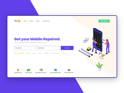 Mobile Repair Landing Page by vibeesh kv for RapidGems on Dribbble