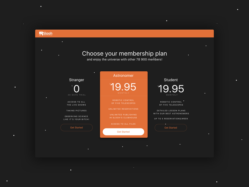 Slooh Membership by Katia Ikonnikova on Dribbble