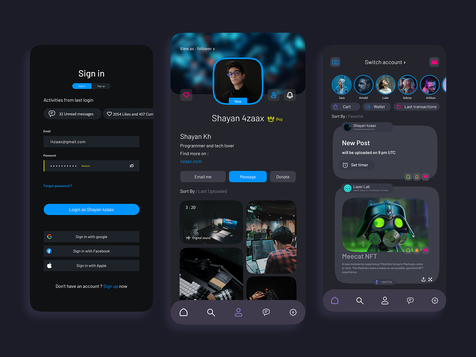 Social Media App UI Design by Shayan 4zaax on Dribbble