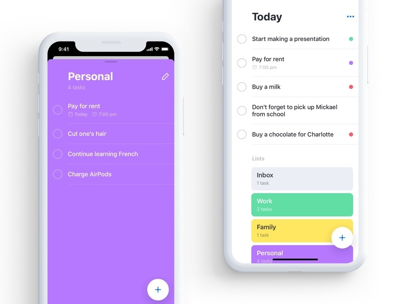 Today & List tasks — Tasker app by Andrew on Dribbble