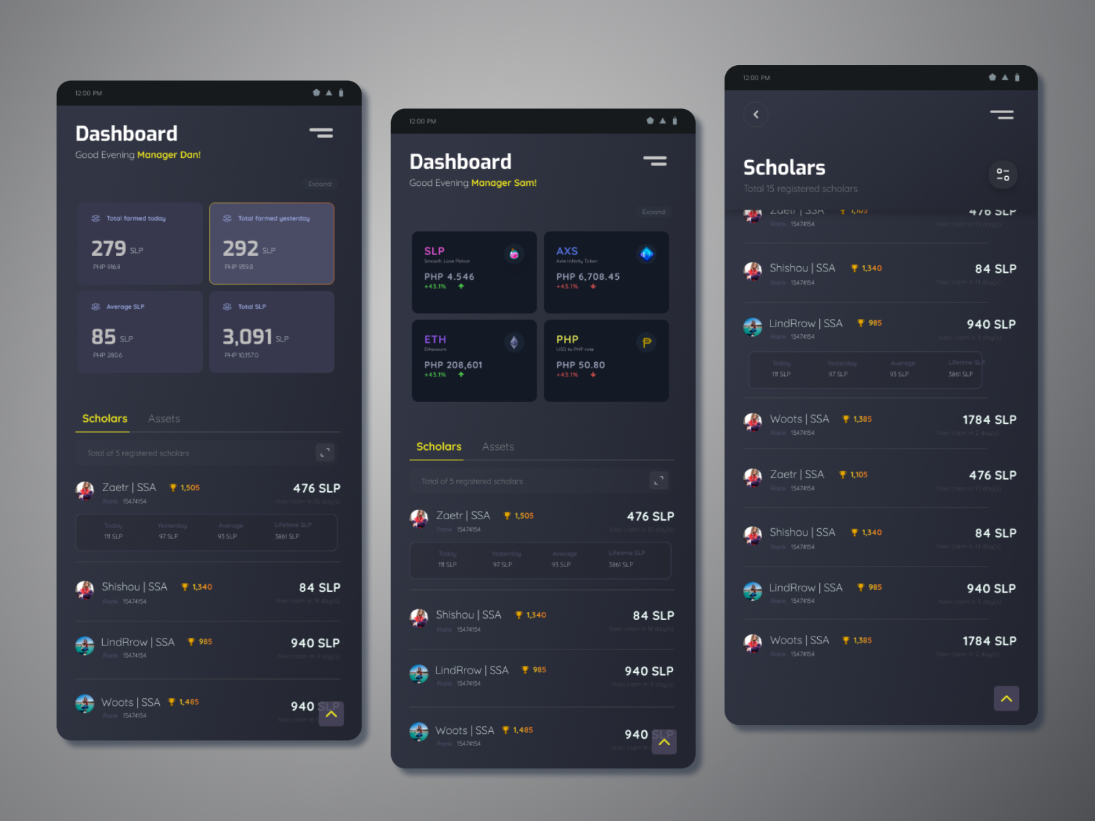 Axie assets tracker app by Daniel Lozada on Dribbble