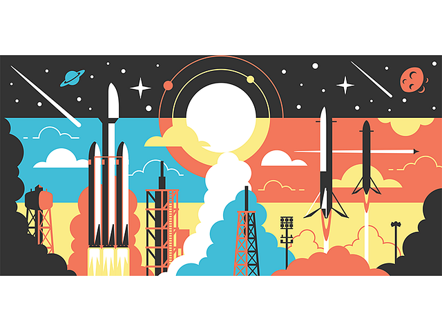 SpaceX Falcon Heavy - Flat by Michael Fugoso on Dribbble