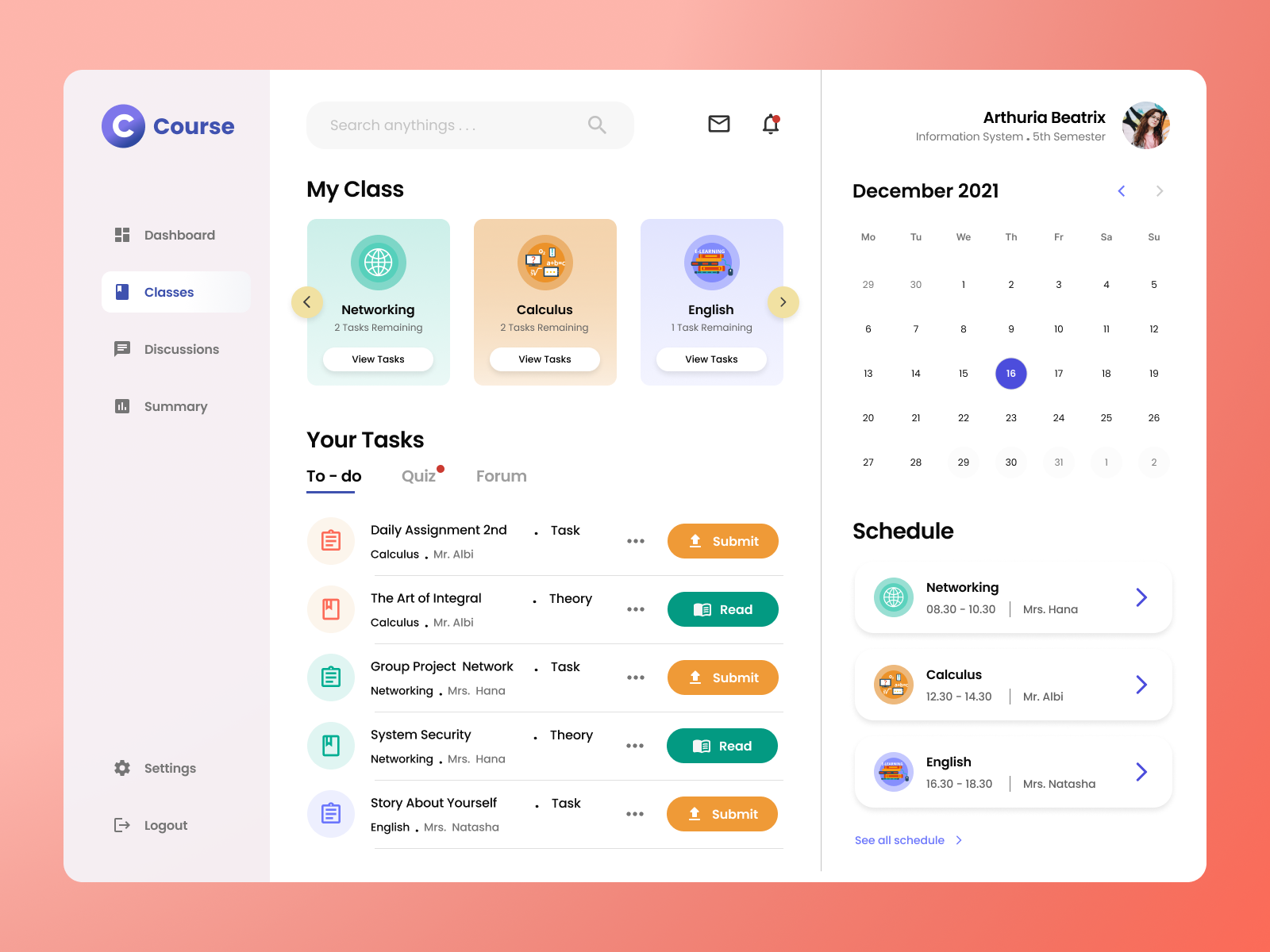 E - Course Dashboard Exploration by I Gede Bagus Prasetyawan on Dribbble